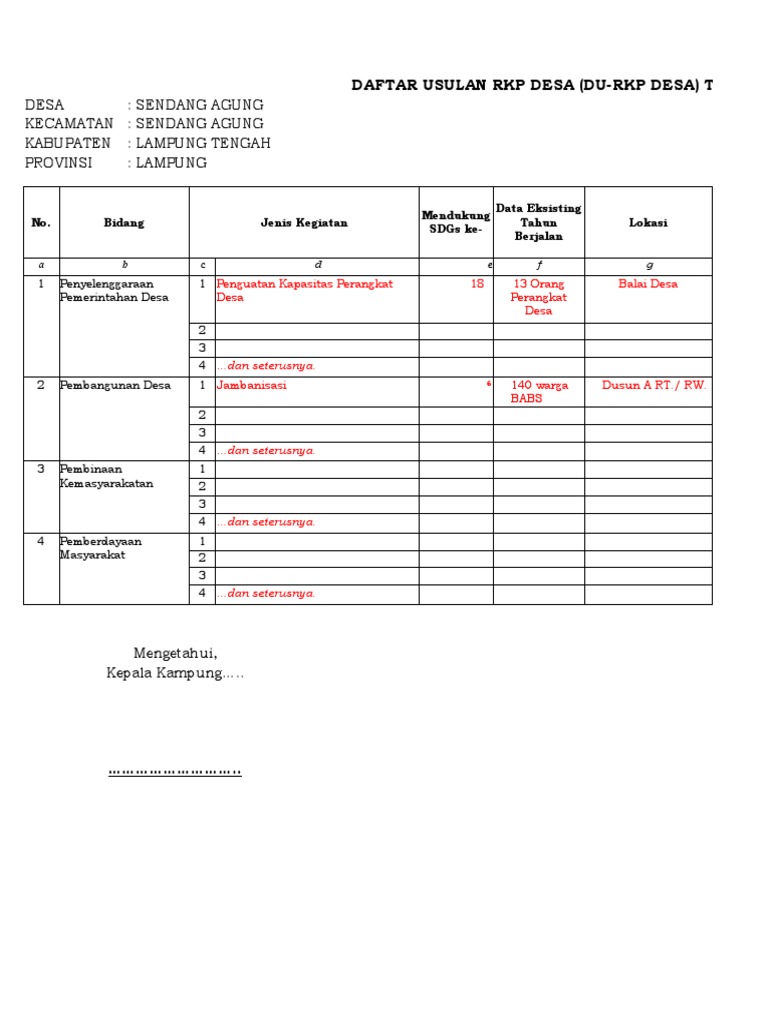 Format DU-RKP Desa | PDF