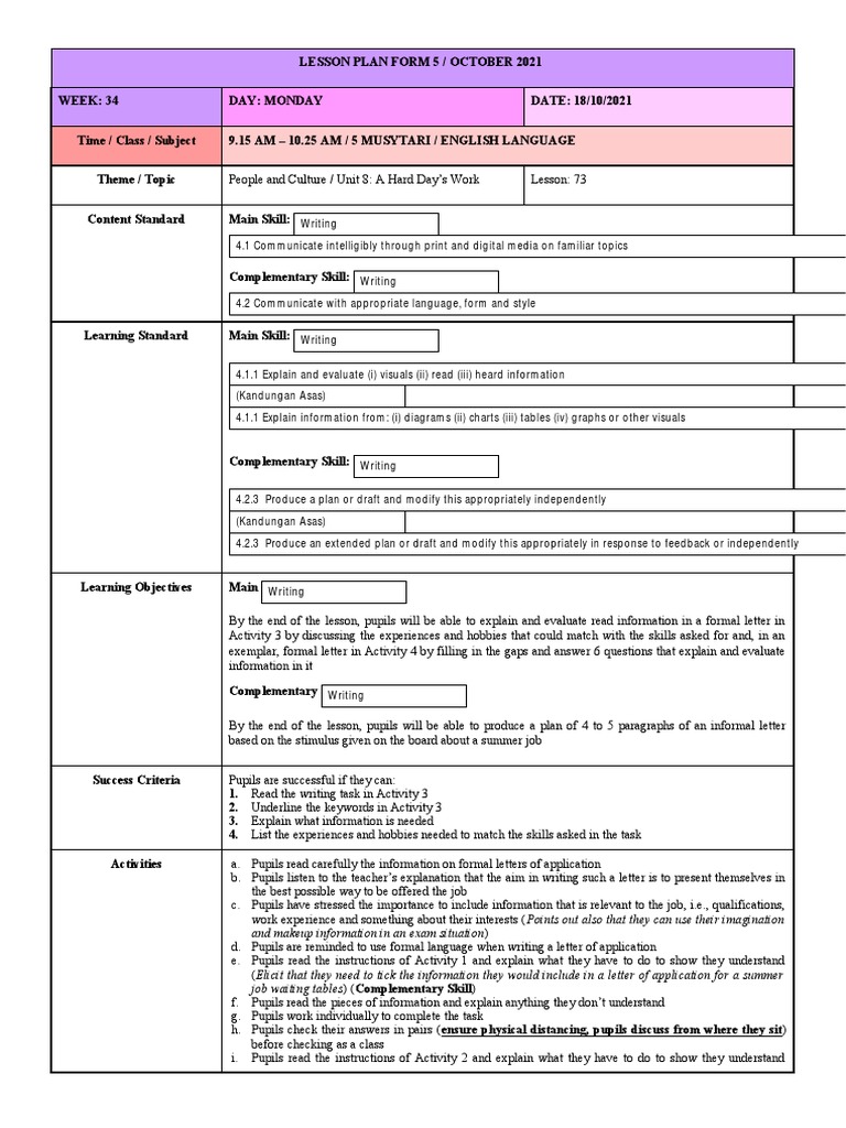 eRPH 2021 WEEK 34 (F4 PDPR) | PDF | Lesson Plan | Teachers