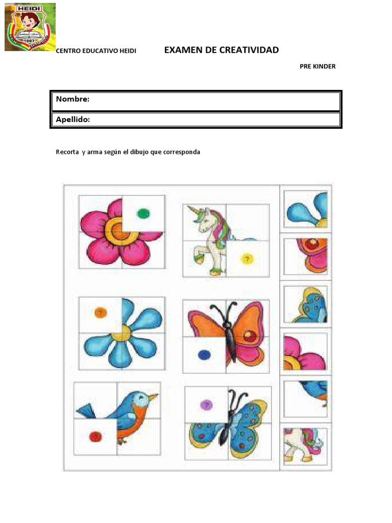 Examen de Creatividad Pre Kinder | PDF