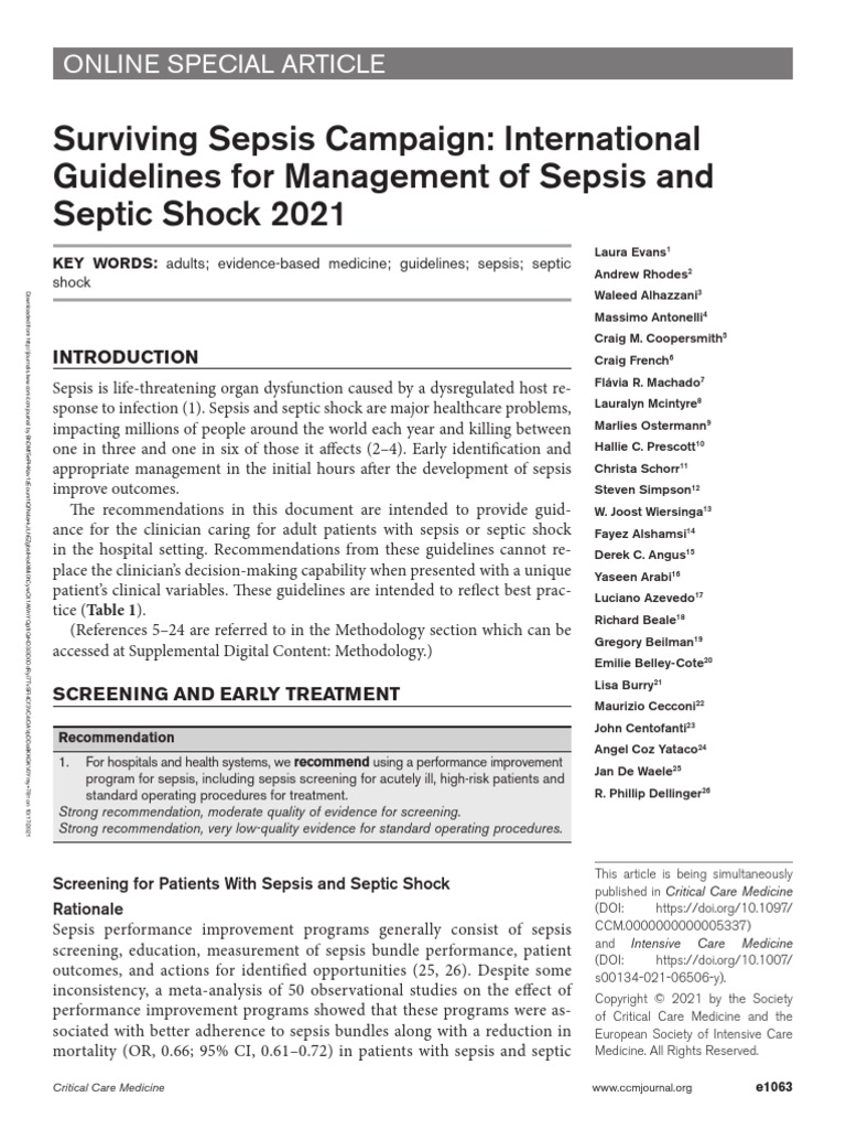 Surviving Sepsis Campaign International.21 | PDF | Sepsis | Shock ...