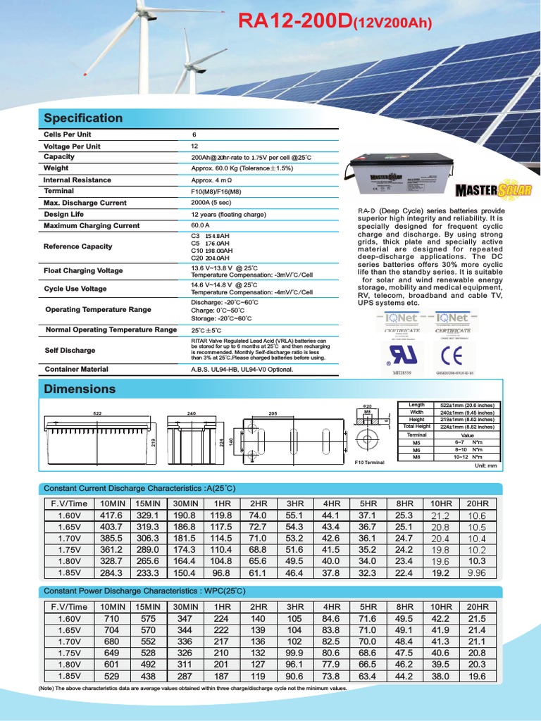 Bateria RA12-200D.2019 | PDF | Electrical Engineering | Energy Storage