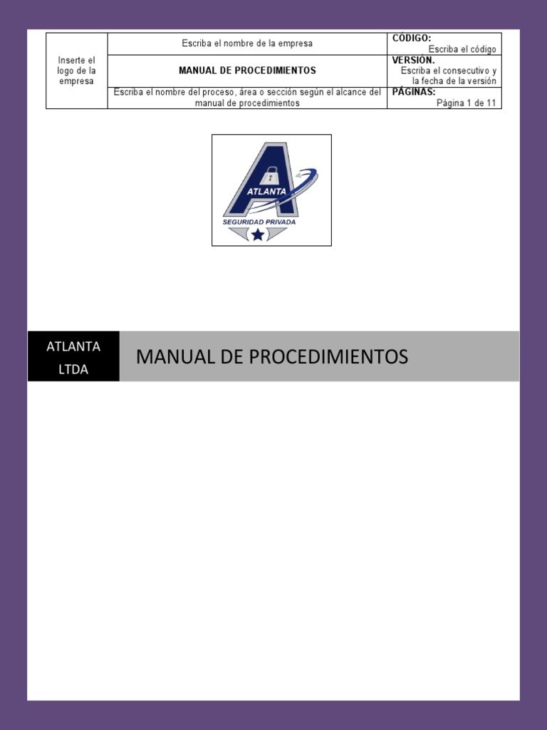 Plantilla Manual de Procedimientos | PDF | Barreras no arancelarias al comercio