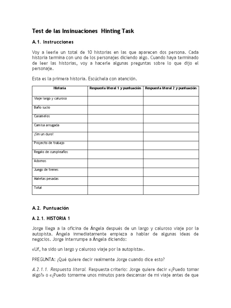 Test de Las Insinuaciones Hinting Task | PDF
