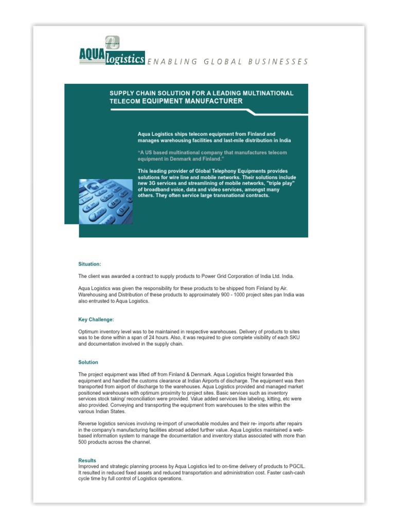 Telecom Supply Chain Management in India | PDF | Logistics | Warehouse