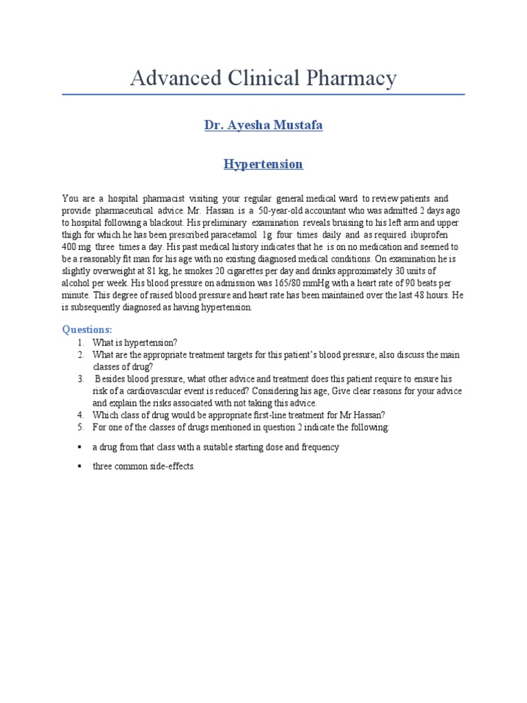 Advanced Clinical Pharmacy - Case Study 1 | PDF