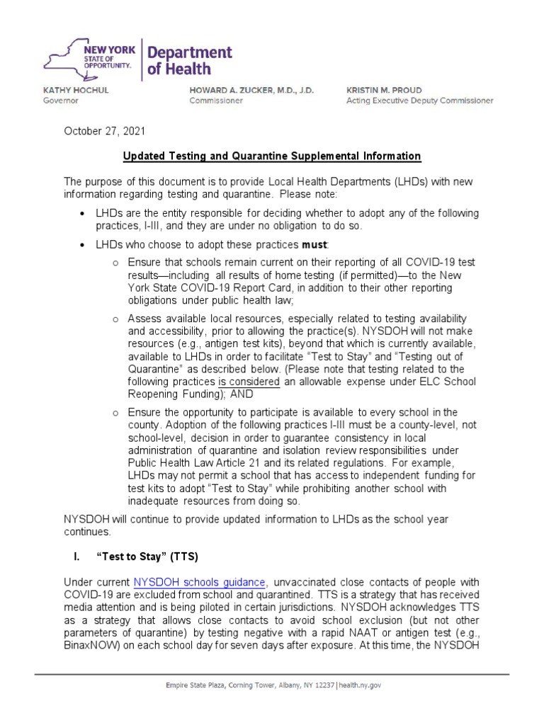 DOH Memo 10272021 | PDF | Quarantine | Health Care