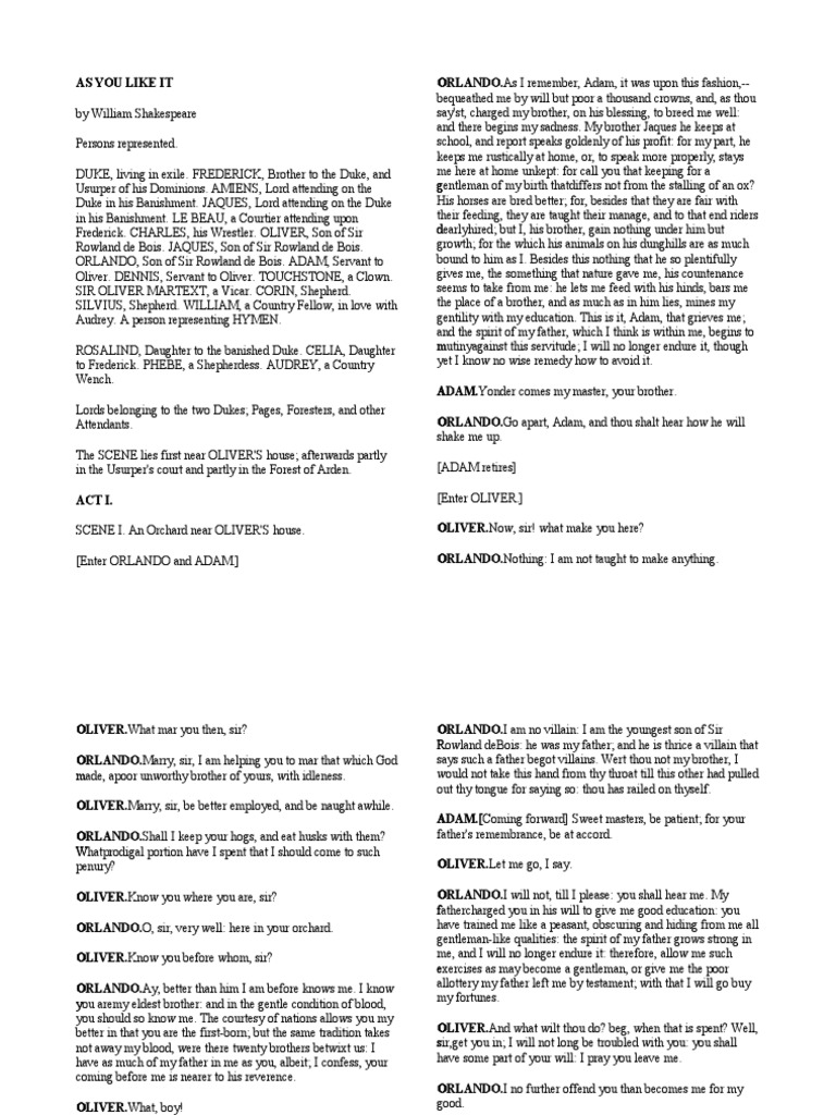 As You Like It Orlando. O | PDF | As You Like It