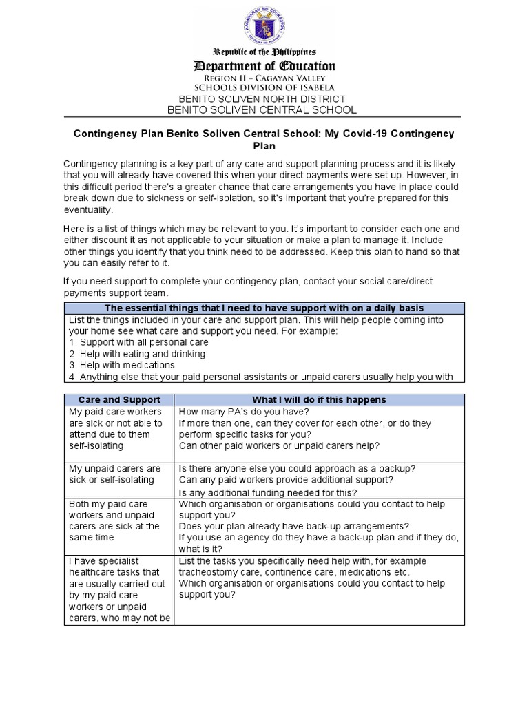 Contingency Plan Benito Soliven Central School: My Covid-19 Contingency ...