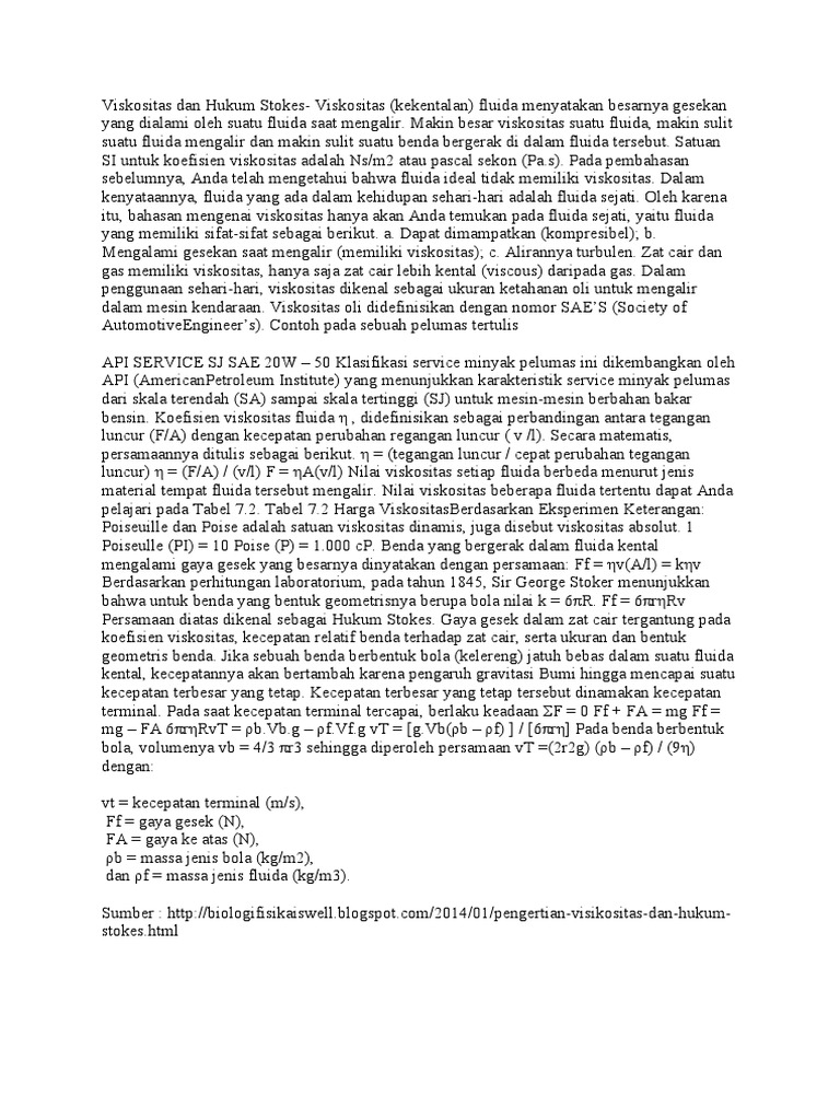 Viskositas Dan Hukum Stokes | PDF