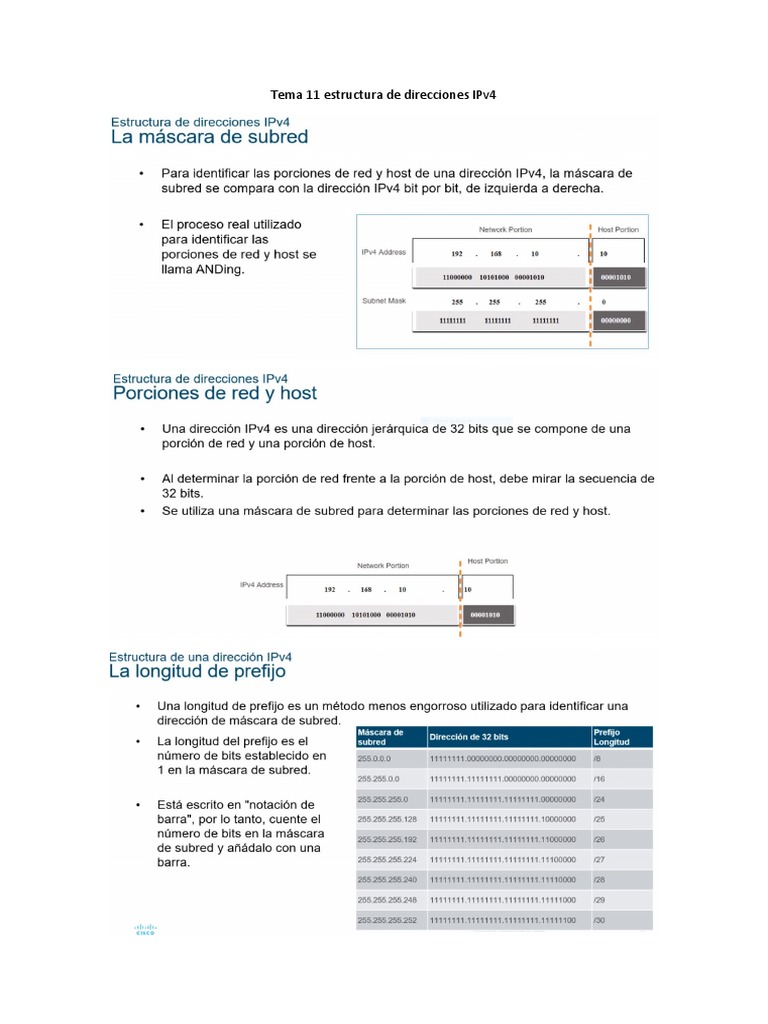 Tema 11 Estructura de Direcciones Ipv4 | PDF