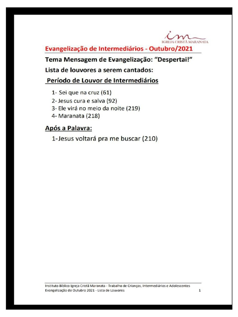 Louvores Cia Icm 2021 | PDF