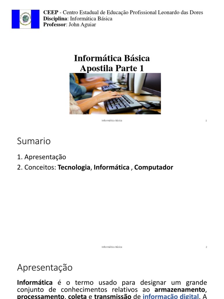 Apostila Parte 1 Informatica Basica Pdf Pdf Informação Hardware
