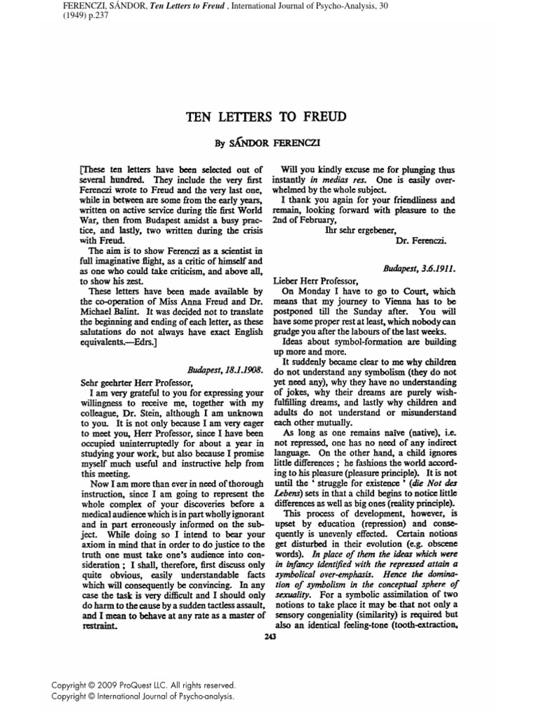 Ferenczi - Ten Letters To Freud | PDF | Art | History