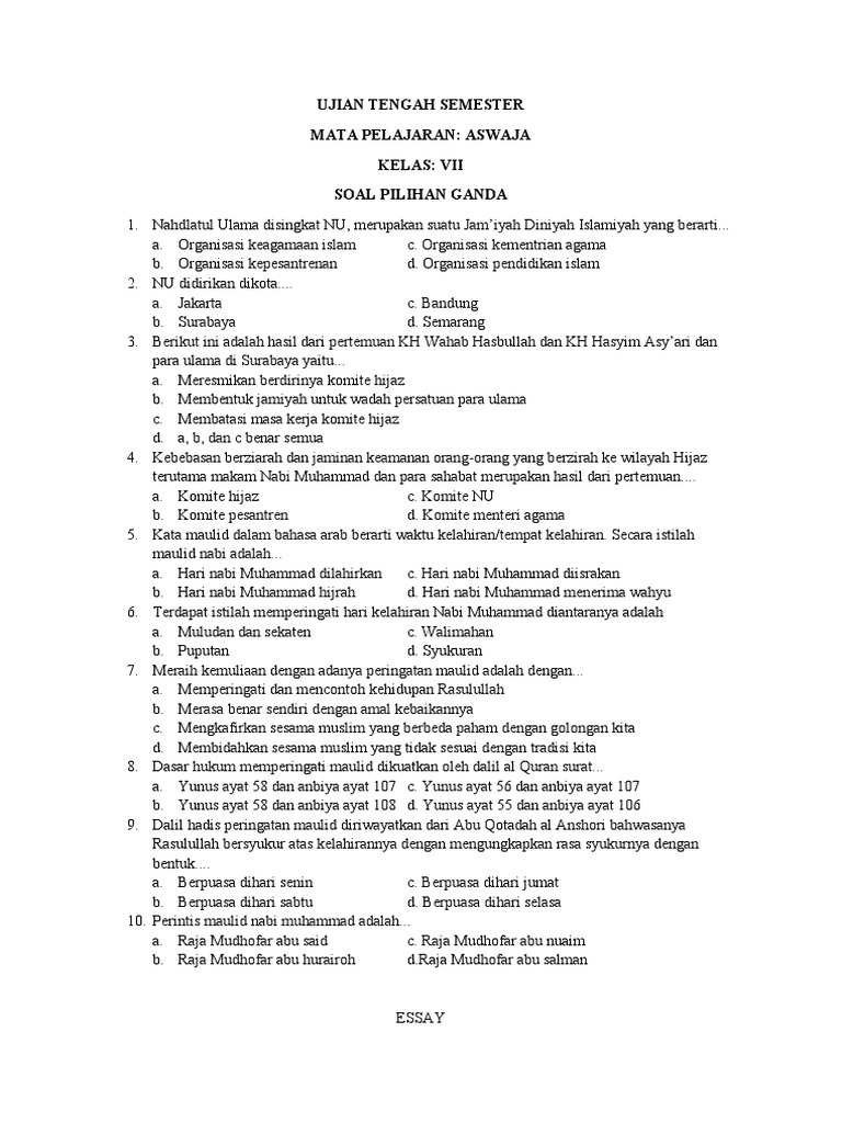 Soal Uts Aswaja Kelas 7 | PDF