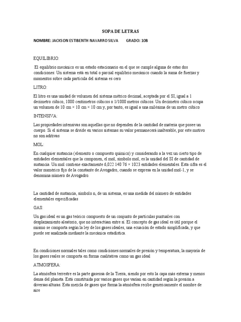 Sopa de Letras Leyes de La Termodinamica | PDF