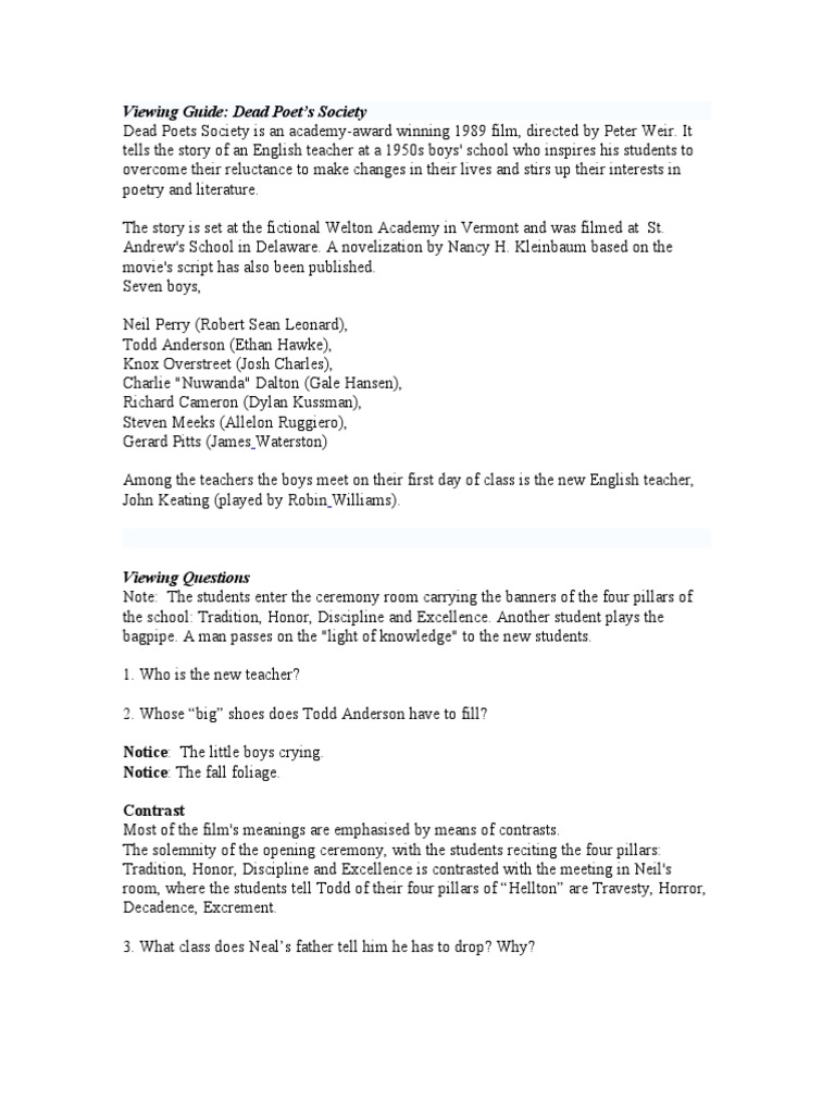 Dead Poet's Society | PDF
