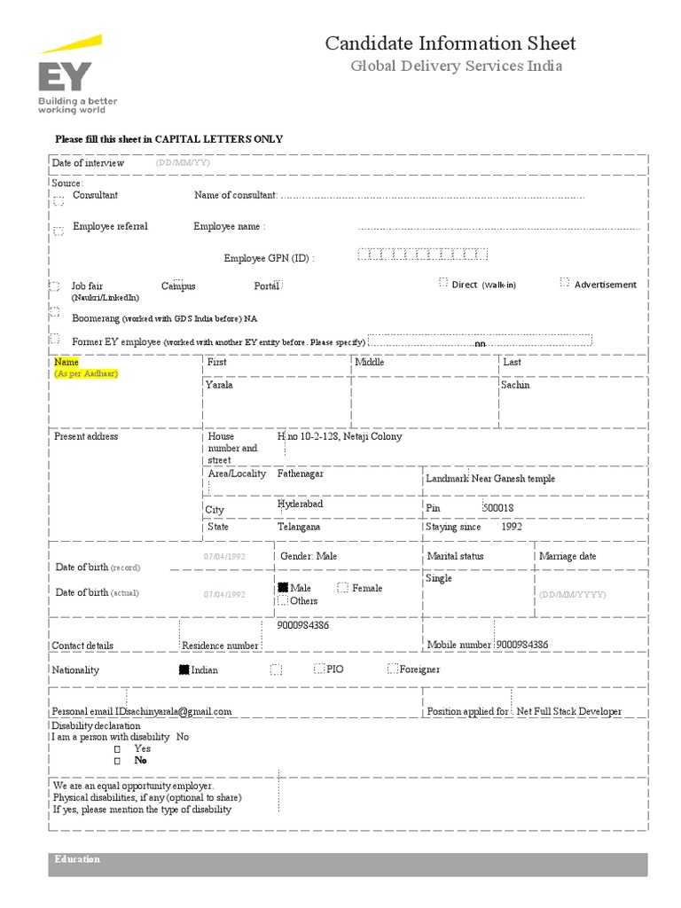 Candidate Information Sheet-V6 | PDF