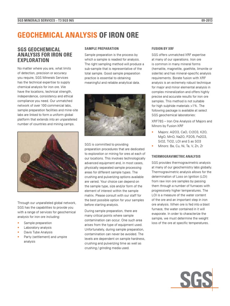 Geochemical Analysis of Iron Ore - SGS | PDF | Quality Assurance | Iron Ore