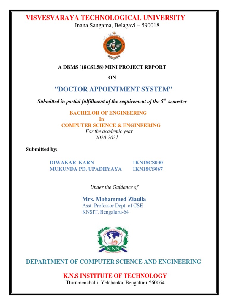 Visvesvaraya Technological University: "Doctor Appointment System" | PDF | Computing | Software