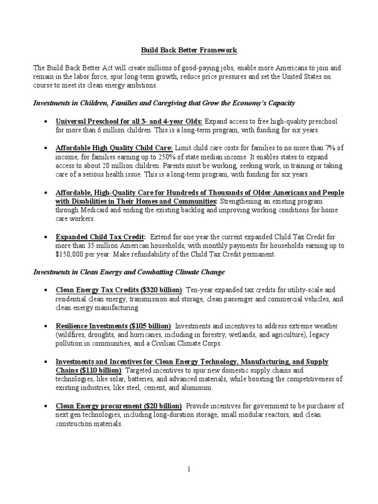 Build Back Better Framework | PDF | Taxes | Sustainable Energy