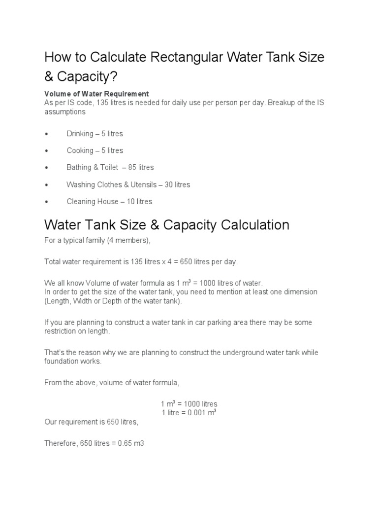 Water Tank Calculation | PDF | Rain | Roof