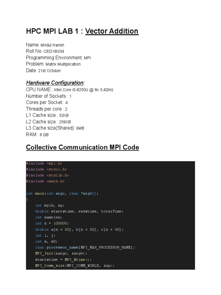 HPC MPI LAB 1 Vector Addition | PDF | Parallel Computing | Message ... HPC MPI LAB 1 Vector Addition | PDF | Parallel Computing | Message ...
