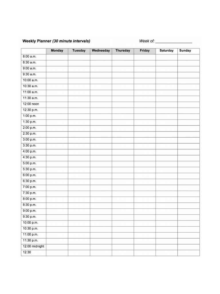 Weekly-Planner - 30-Minute SCHEDULE | PDF
