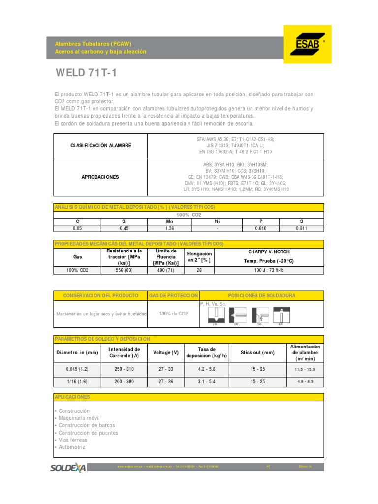 WELD 71T-1 Ed 10 Version. E71T-1C | PDF | Sector secundario de la economía | Ingeniería mecánica