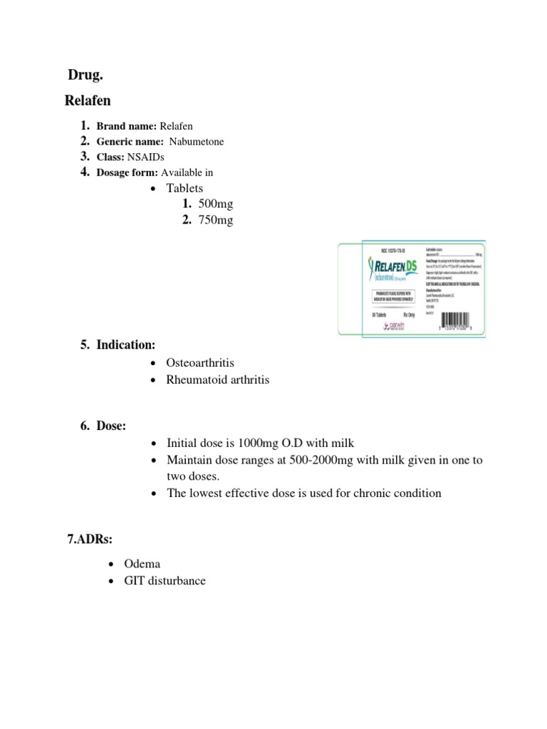 Relafen (Nabumetone) Dosage & Counseling Guide | PDF | Self-Improvement ...