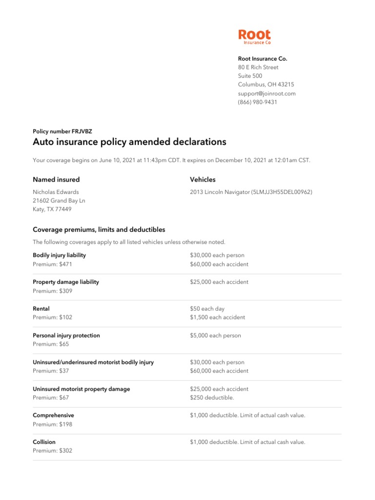 Root Declarations Page 20210924 | PDF | Vehicle Insurance | Insurance