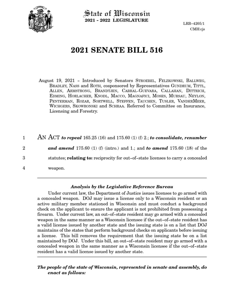 2021 Senate Bill 516 | PDF | Concealed Carry In The United States ...