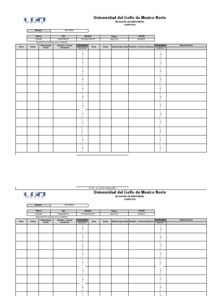 Formato Bitacora de Recorrido Viaje | PDF | Fabricantes de vehículos ...