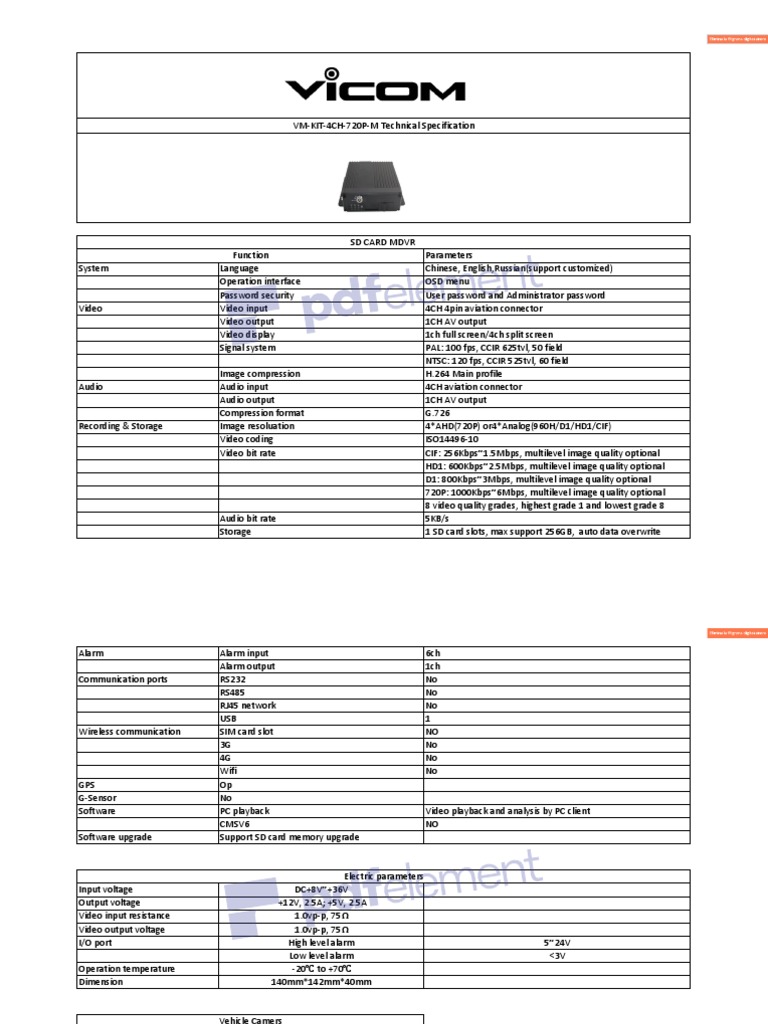 Ficha Tecnica VM Kit 4ch 720p M | PDF | Video | Input/Output