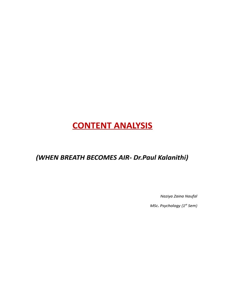 Content Analysis When Breath Becomes Air Dr Paul Kalanithi Pdf