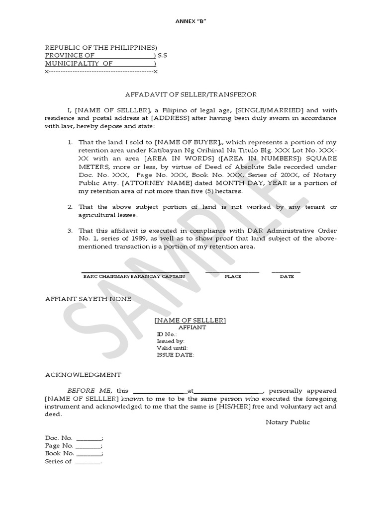 Affidavit of Seller-Transferor | PDF