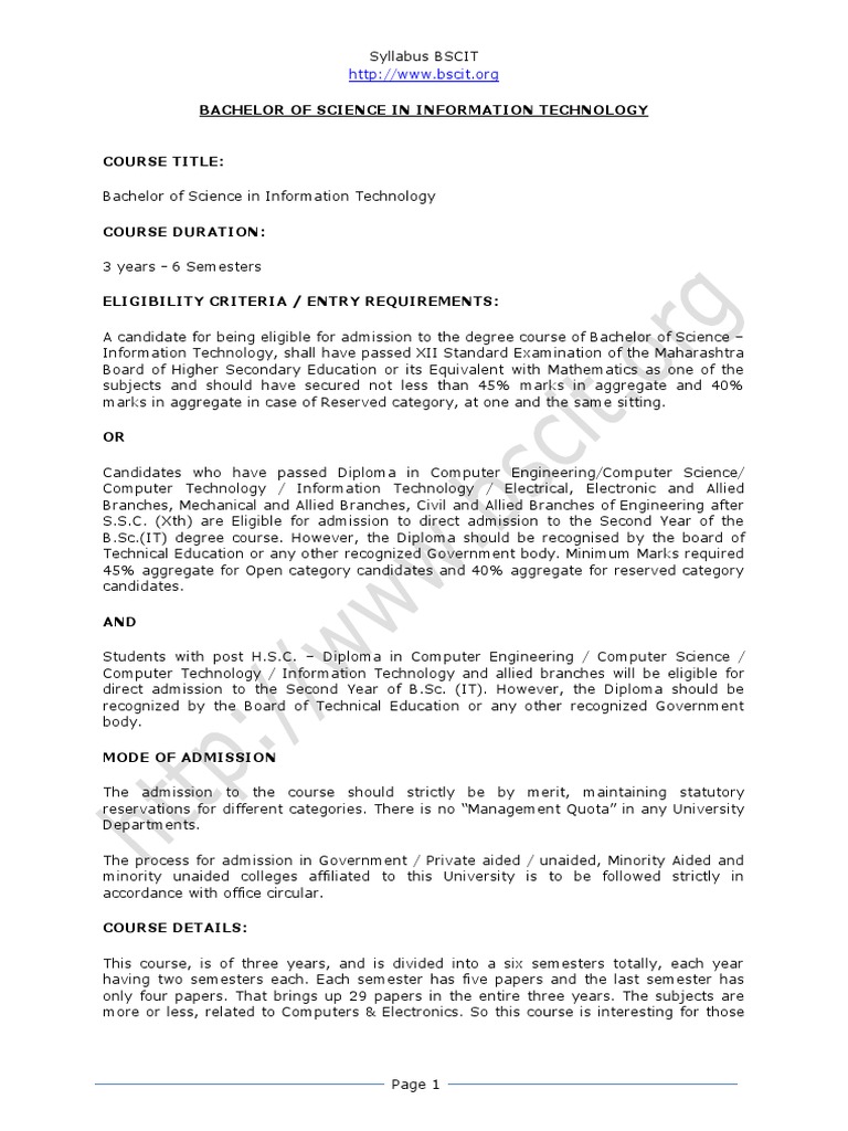Bachelor of Science in Information Technology | PDF | University And ...