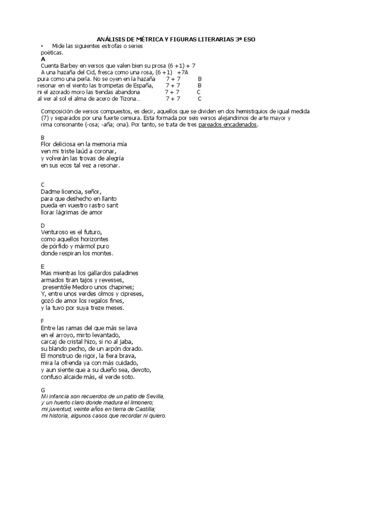 Activ de Métrica y Figuras Literarias | PDF | Metro (poesía)