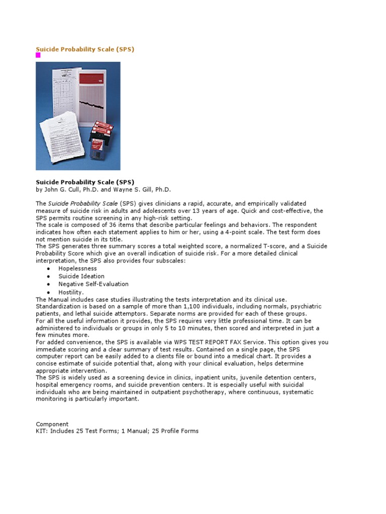 Suicide Probability Scale Overview | PDF