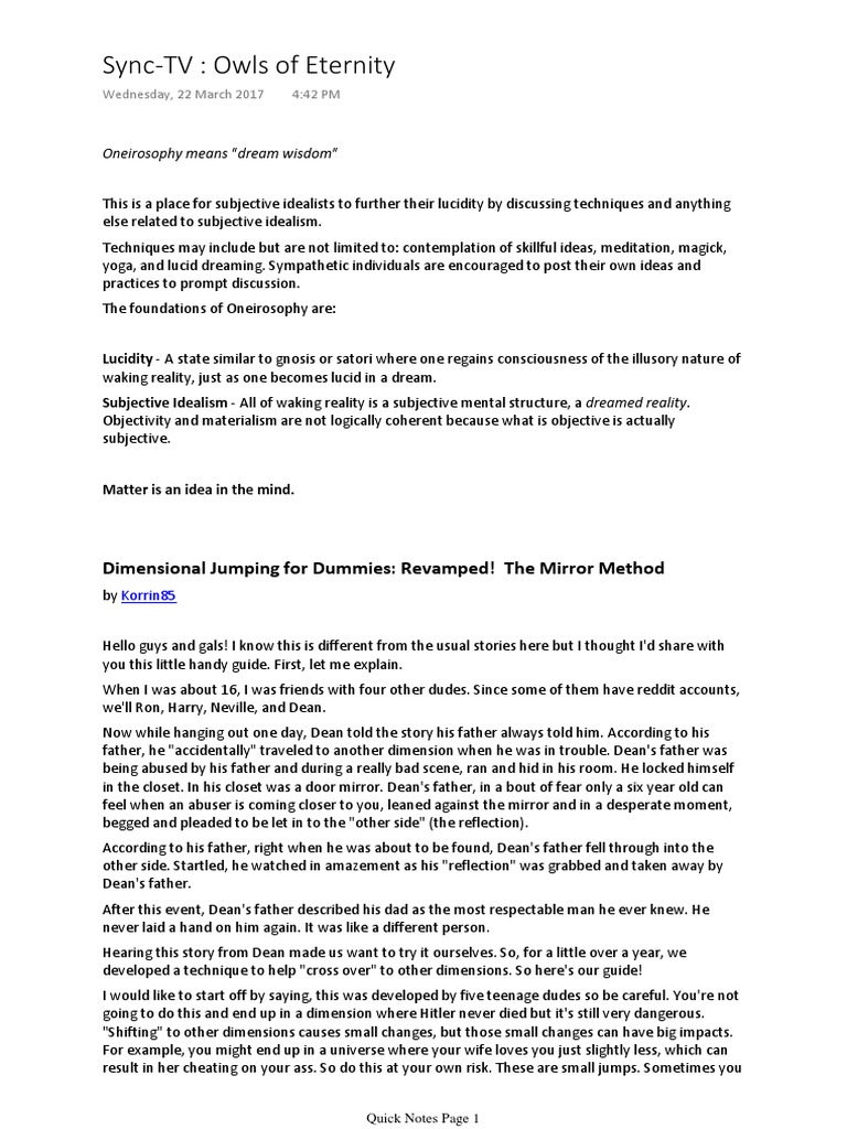 Sync-TV: Owls of Eternity: Dimensional Jumping For Dummies: Revamped ...