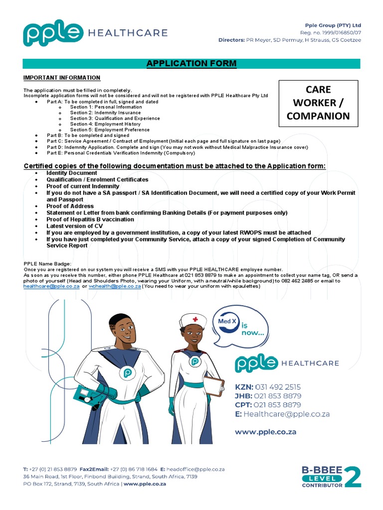 Pple Group - Application Form Care Workers Ver202107 | PDF | Employment | Assignment (Law)