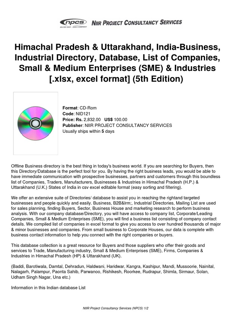 Niir Directory Database List Companies Sme Industries in Himachal ...