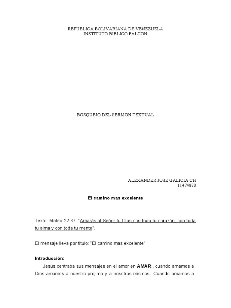 Bosquejo de Un Sermon Textual | PDF | Amor | Alma