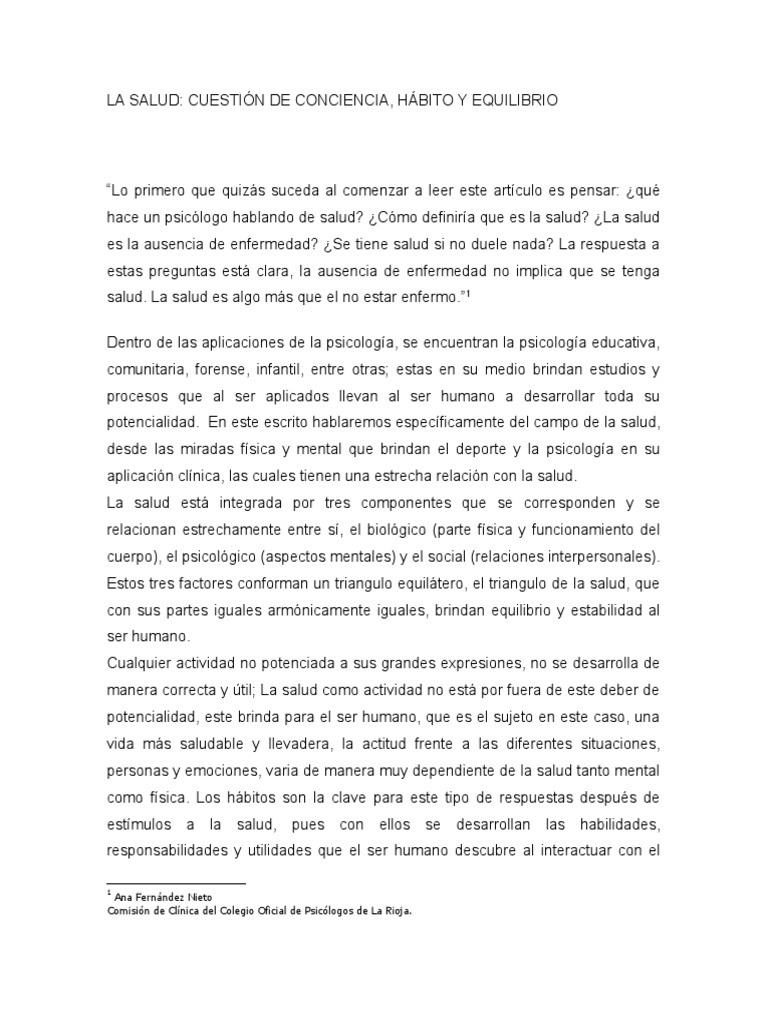 Ensayo Triangulo de La Salud | PDF | Sicología | Conciencia