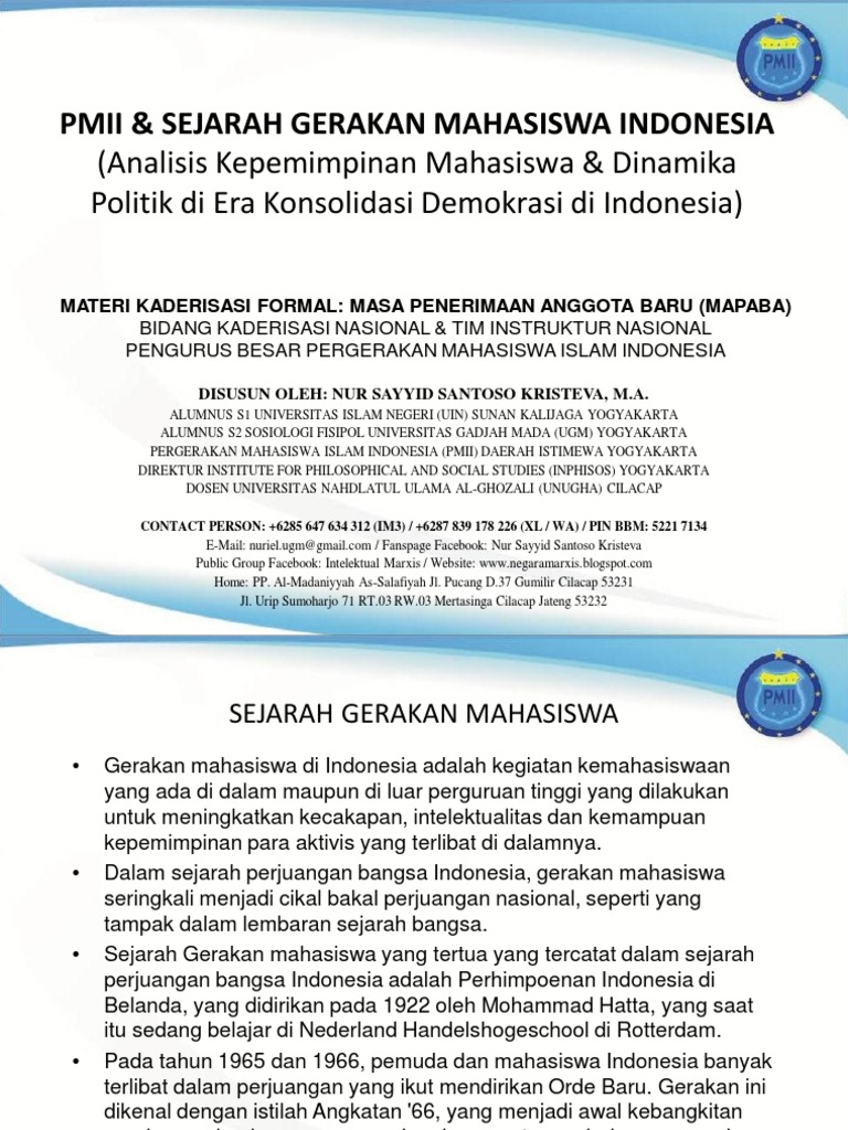 Materi Mapaba 02 - Pmii & Sejarah Gerakan Mahasiswa Indonesia | PDF