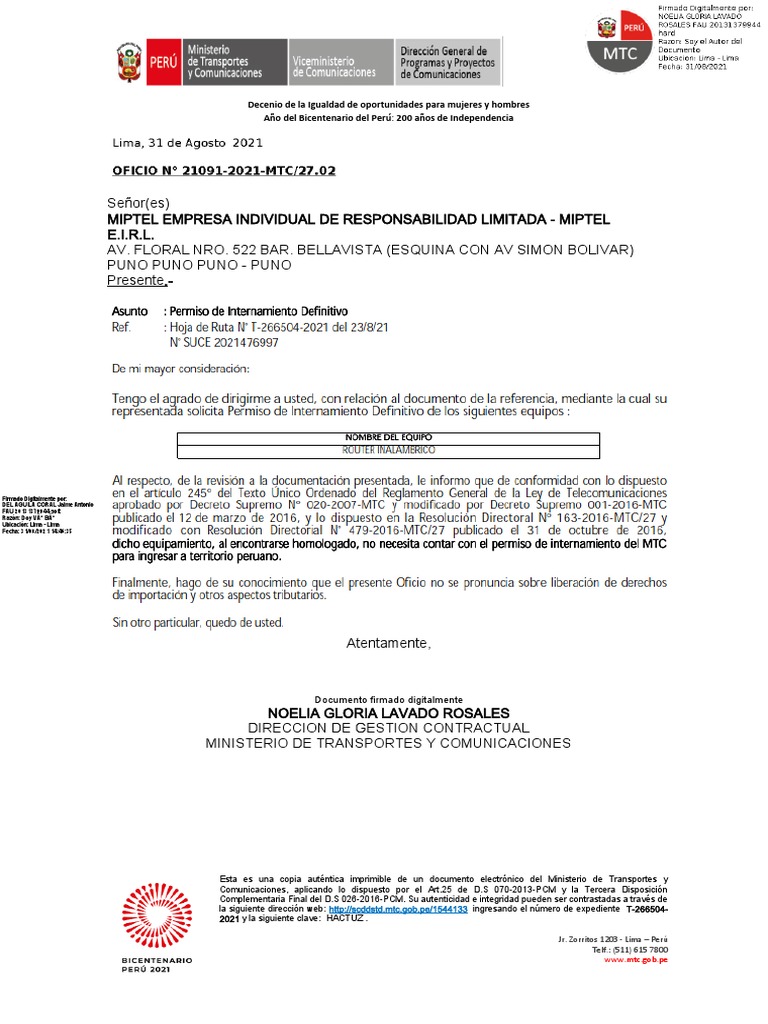 2021 MTC - 27.02 | PDF | Perú | América del Sur