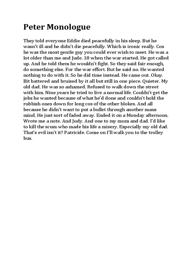 Peter Monologue Full Piece 1 | PDF