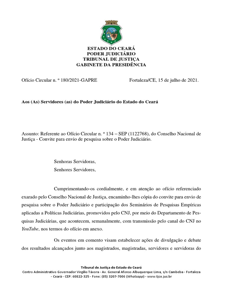 Ofício Circular N. 180-2021-GAPRE. Aos Servidores e Servidoras. Referente Ao Ofício Circular N ...