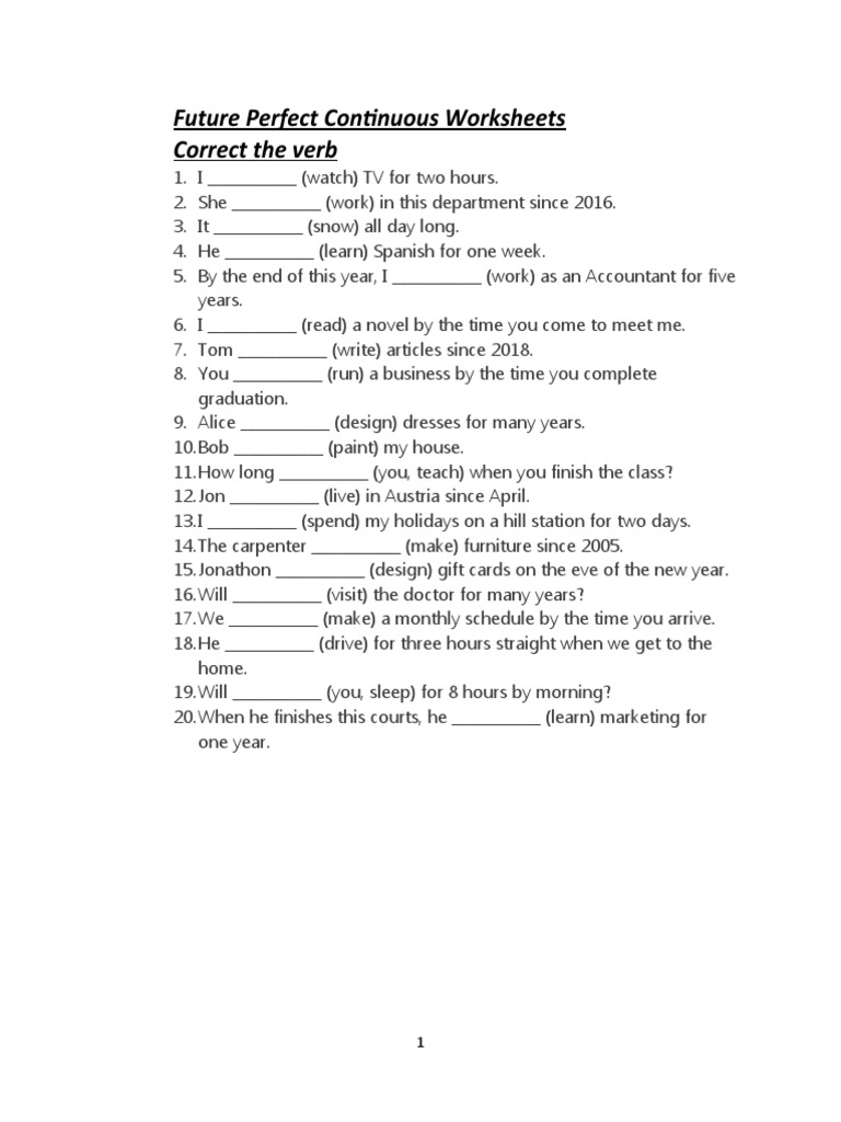 Future Perfect Continuous Worksheets | PDF