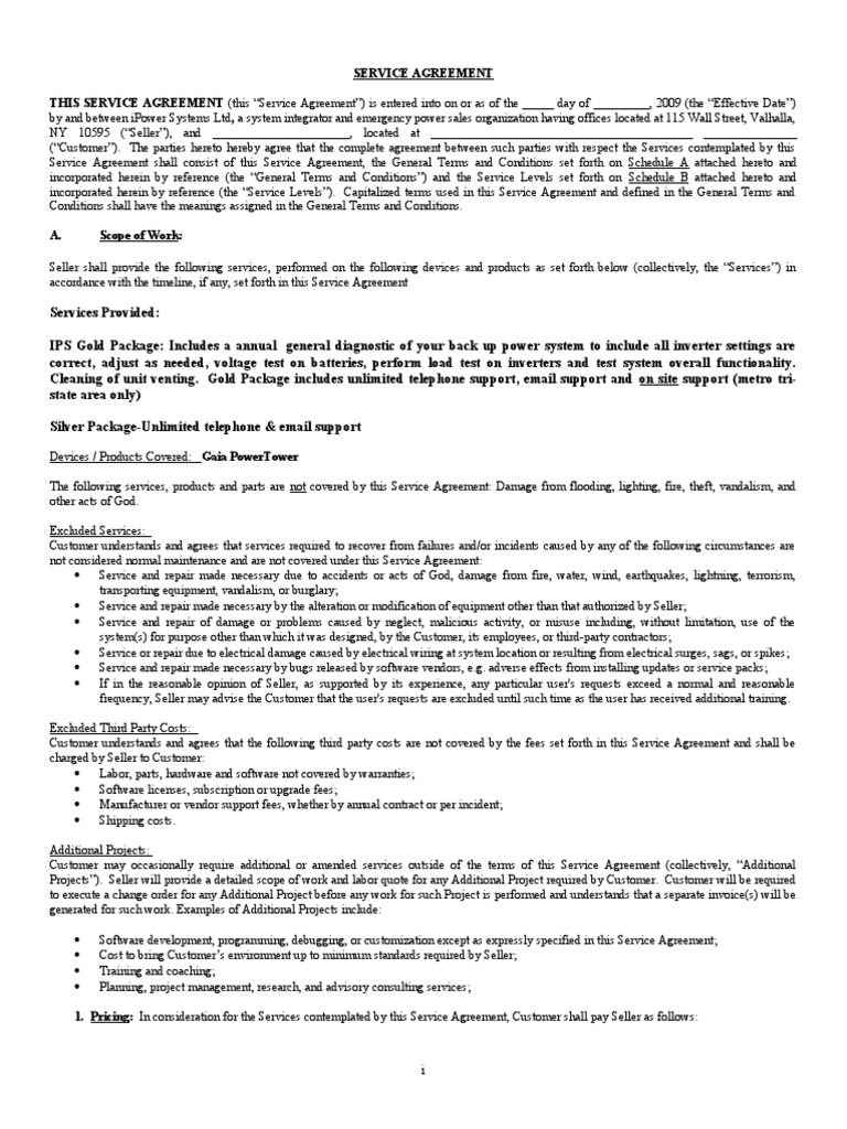 Service Agreement Template 01 | PDF | Sales | Justice