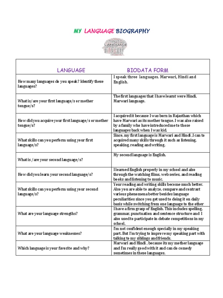 My Language Biography | PDF | English Language | First Language